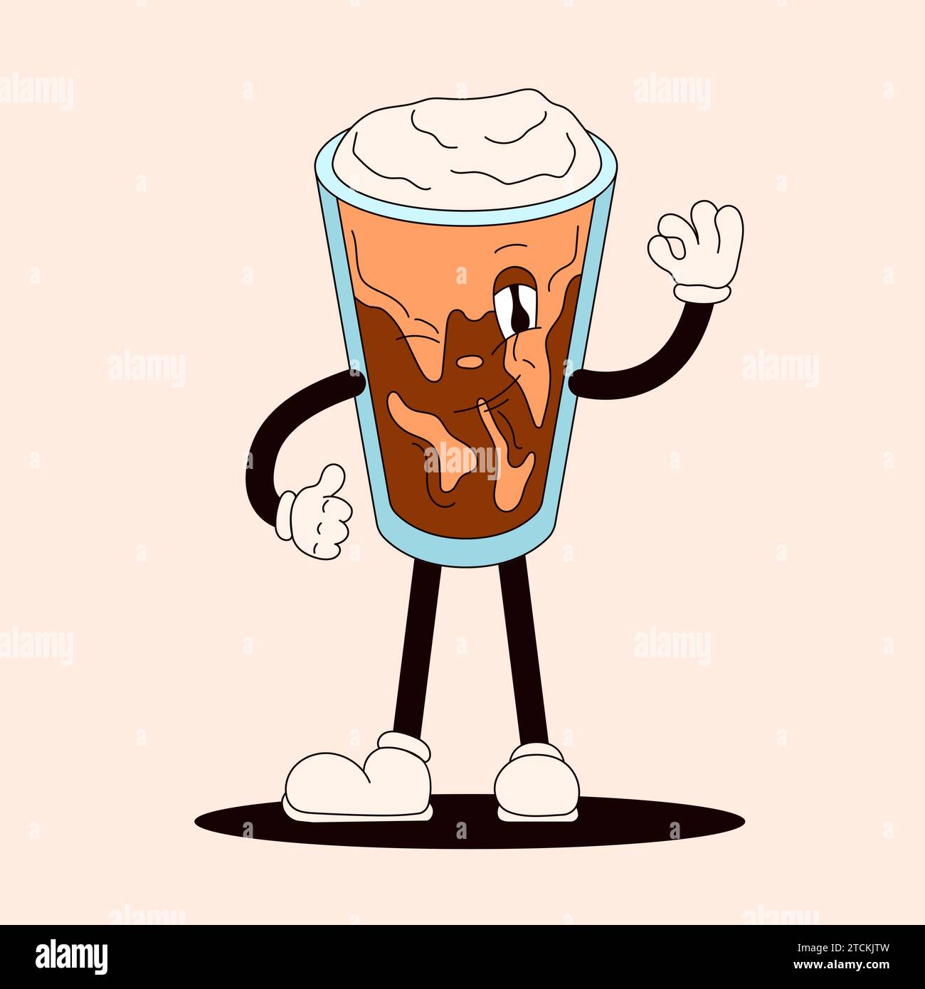 Groovy drink smile character in shape of Iced cold brew coffee. Mascot ...