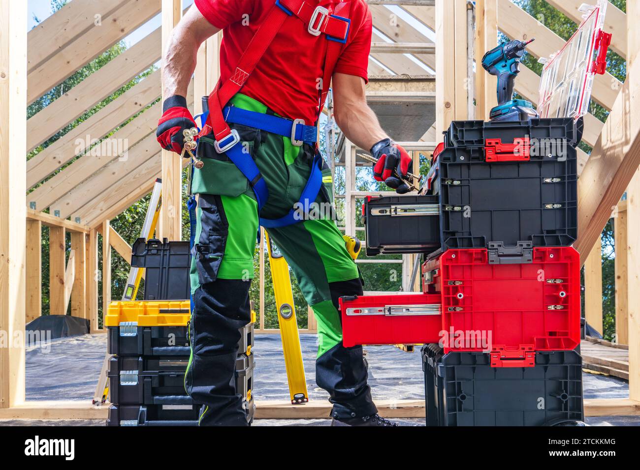 Caucasian Construction Site Contractor Worker in His 40s and Big Pile ...