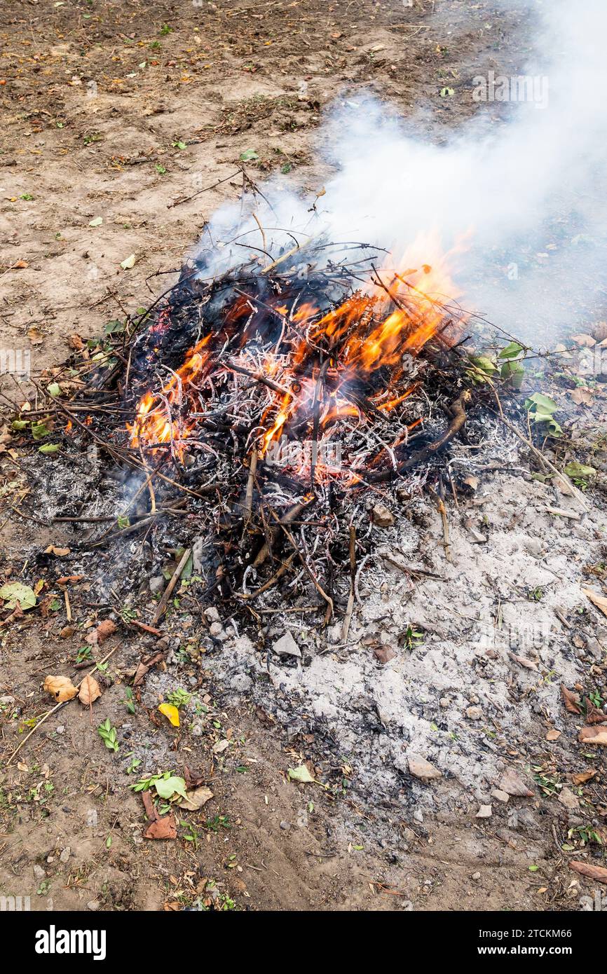 Fire on field burning branches hi-res stock photography and images - Alamy