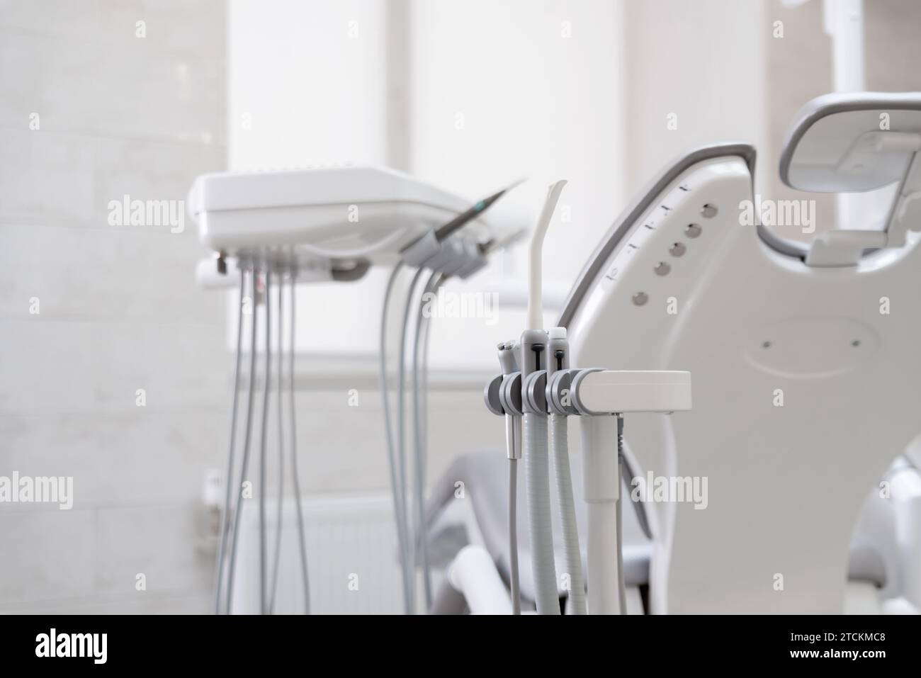 Dental chair with instruments. Close up. Dental clinic Stock Photo - Alamy