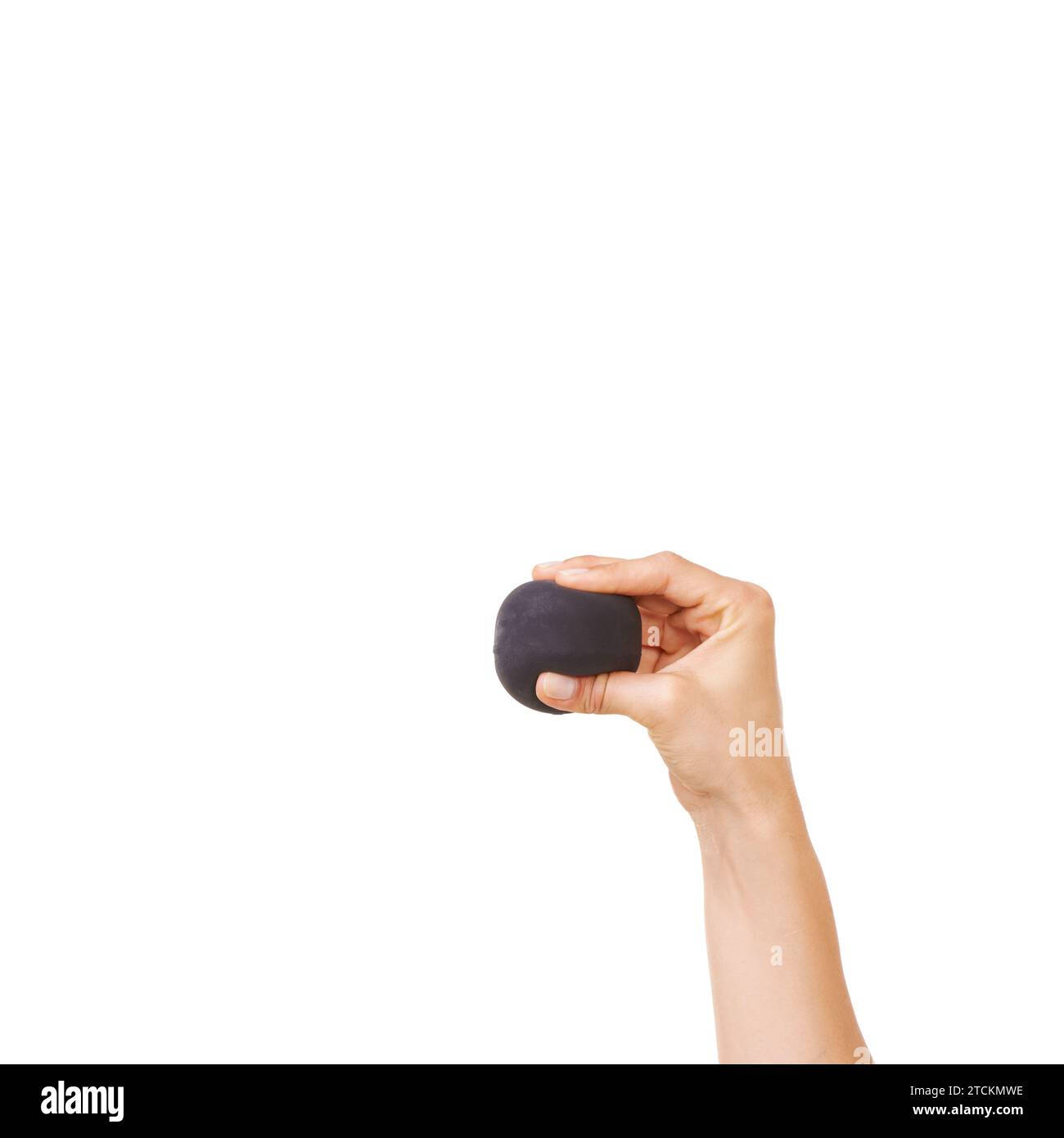 Person, hand and stress ball for anxiety, exercise or squeeze against a ...