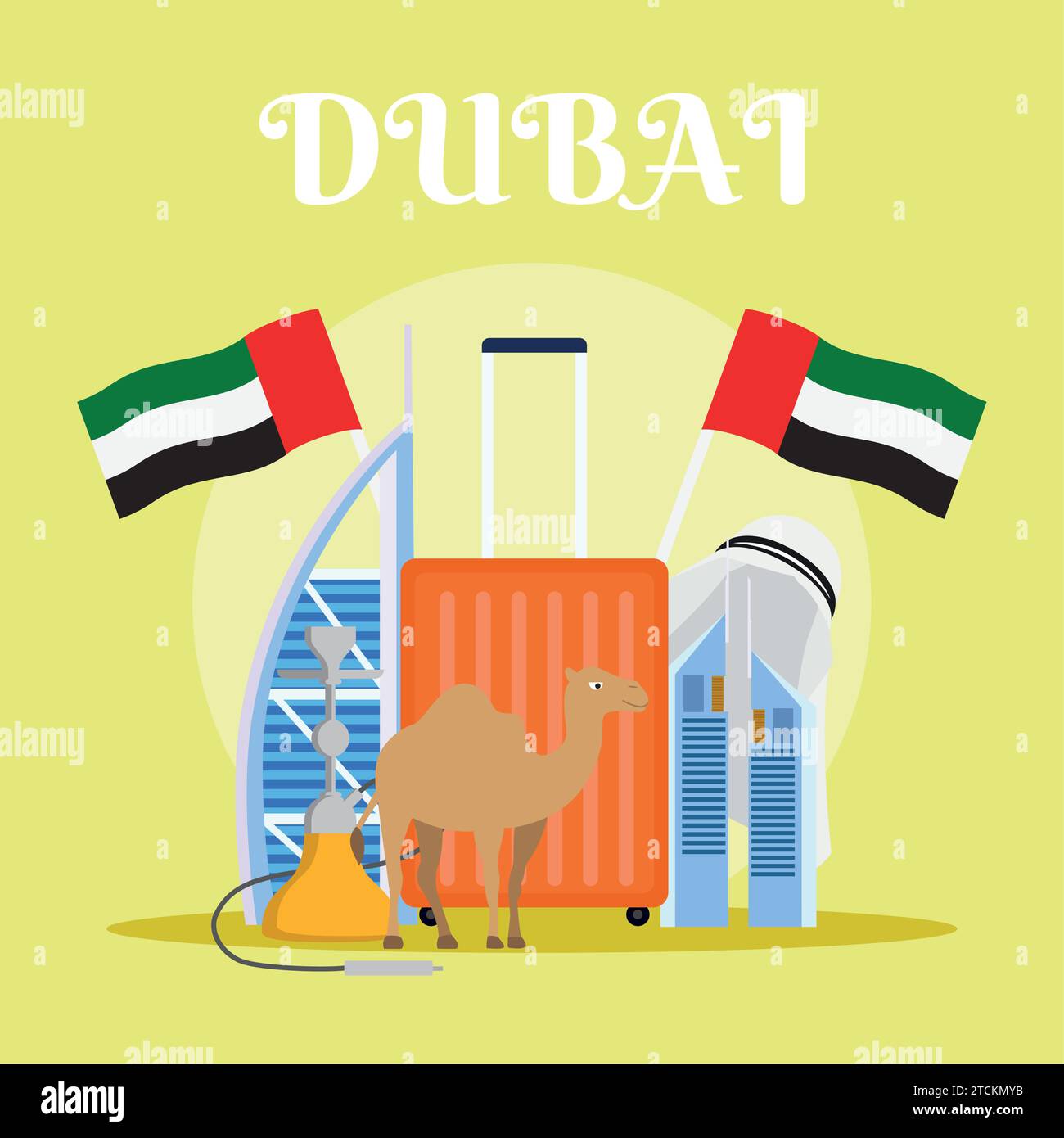 Isolated travel suitcase with uae flags and famous landmarks Vector ...