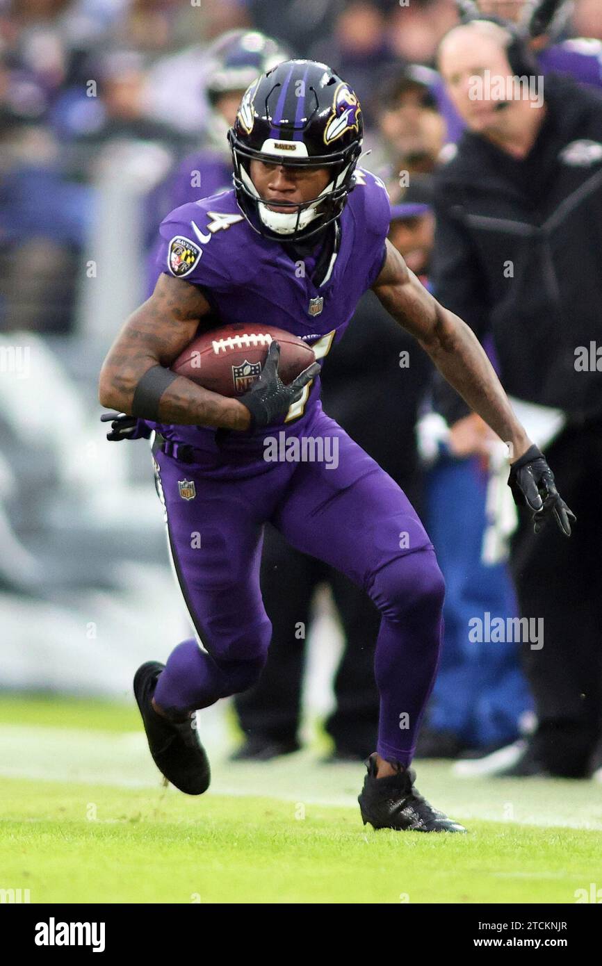 Baltimore Ravens wide receiver Zay Flowers (4) runs during an NFL ...