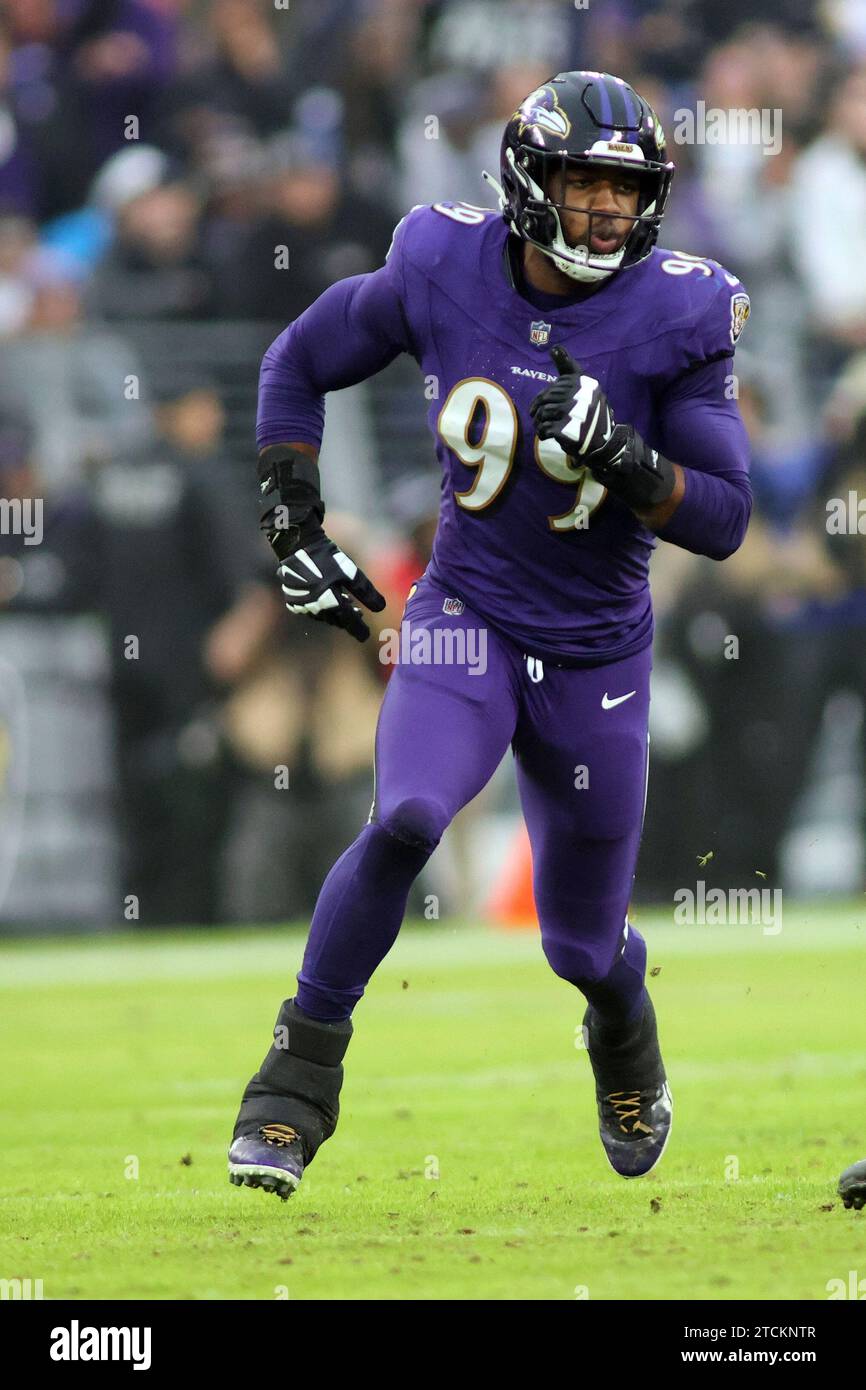 Baltimore Ravens linebacker Odafe Oweh (99) runs during an NFL football ...