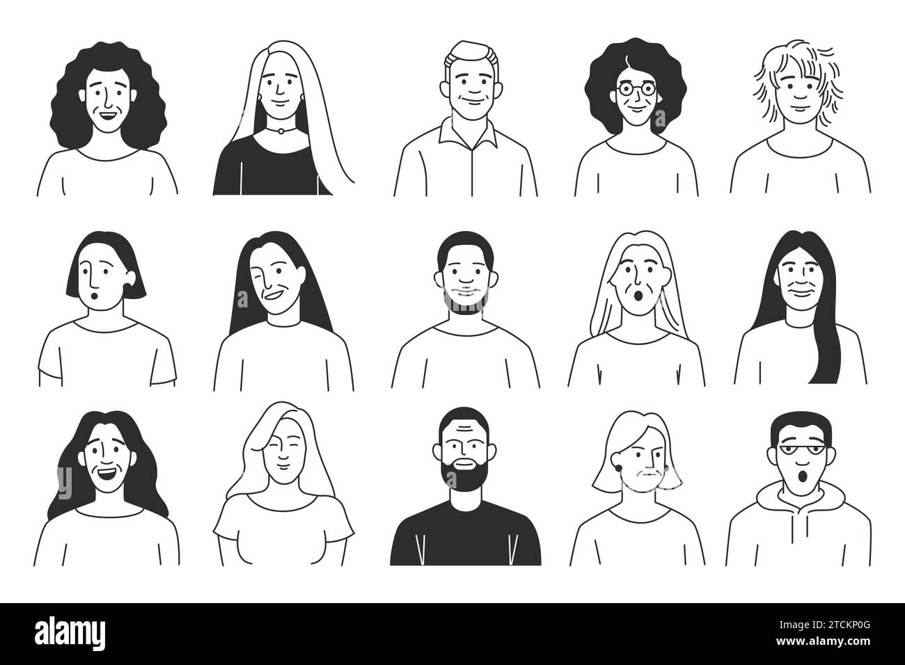 Hand drawn doodle characters. Cartoon outline persons with various ...