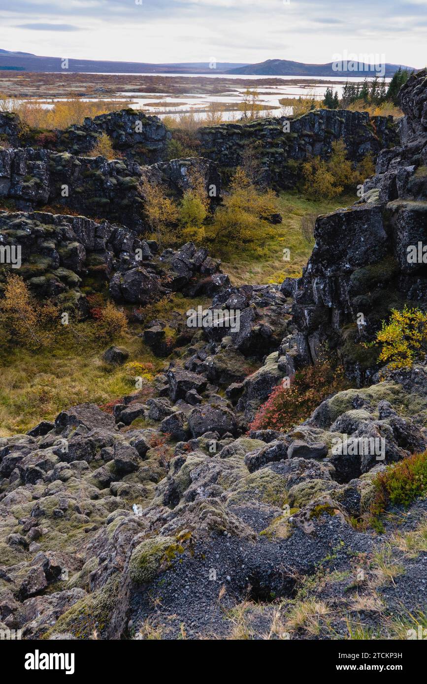 Iceland, Golden Circle, Thingvellir National Park in Autumn colours ...
