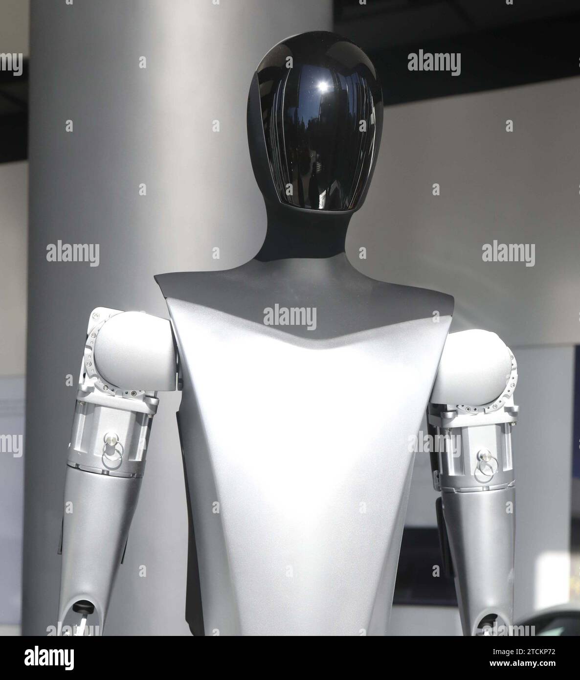 New York, New York, USA. 13th Dec, 2023. A detail view of the Tesla Bot ...