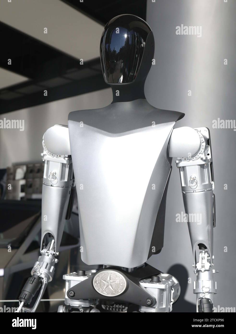 New York, New York, USA. 13th Dec, 2023. A detail view of the Tesla Bot ...