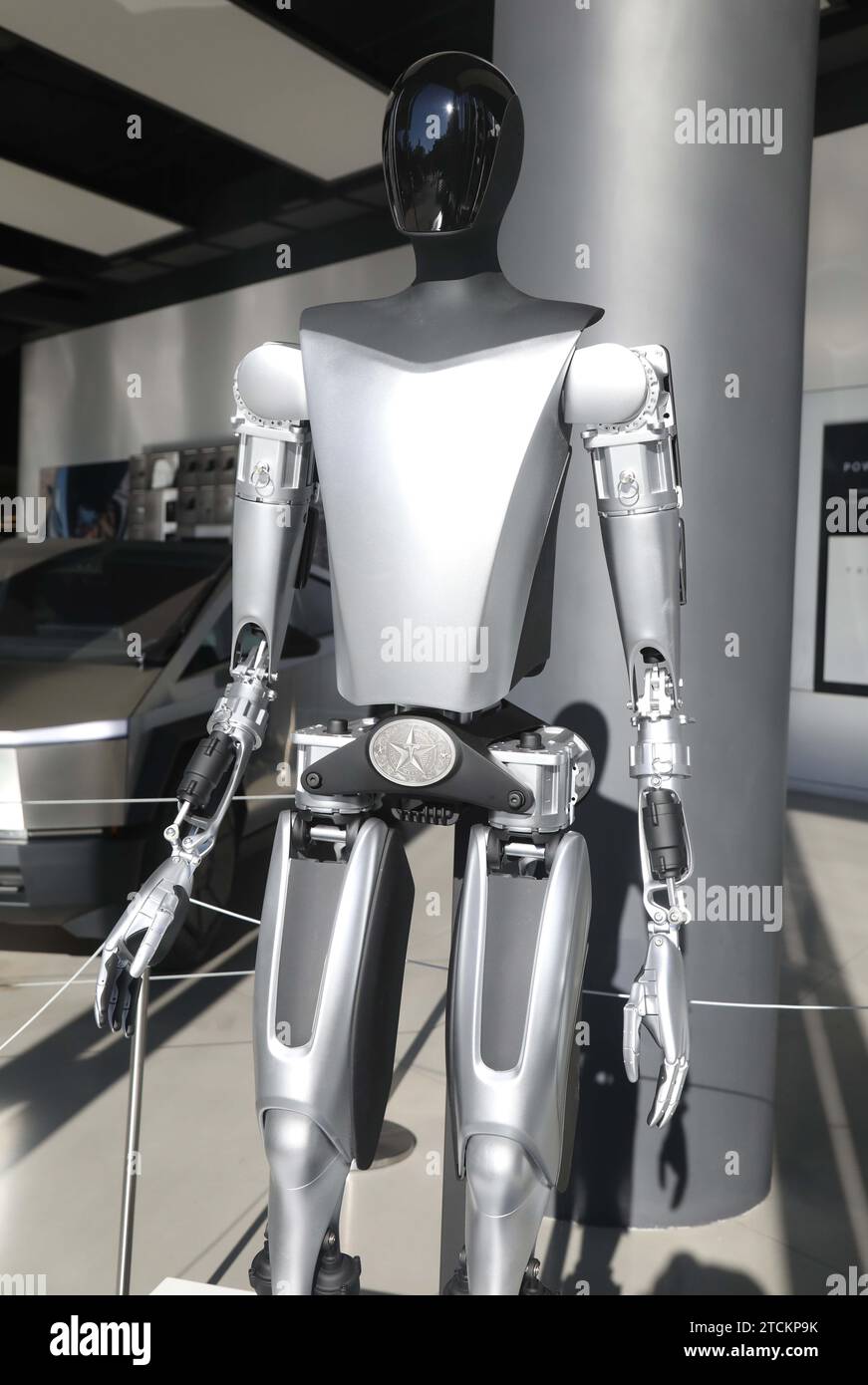 New York, New York, USA. 13th Dec, 2023. A detail view of the Tesla Bot ...