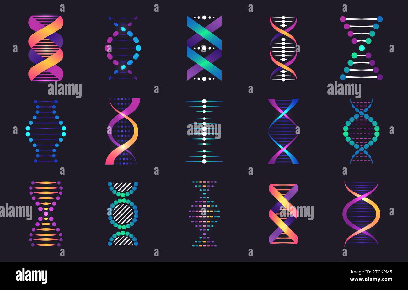 Dna spirals collection. Biotechnology and genetic research models. DNA helix and chromosome ...
