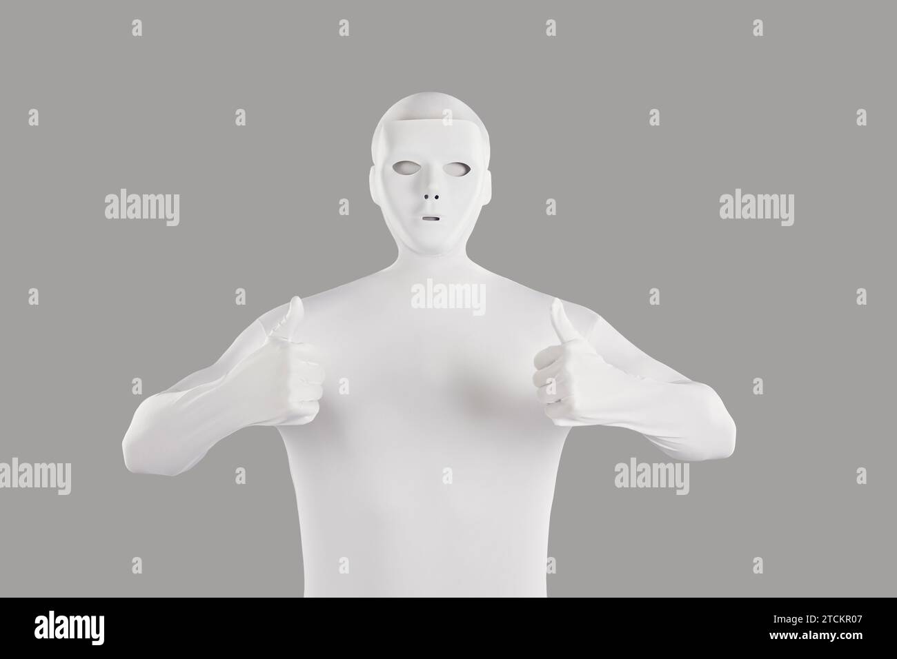 Portrait of unrecognizable person wearing white spandex costume and ...
