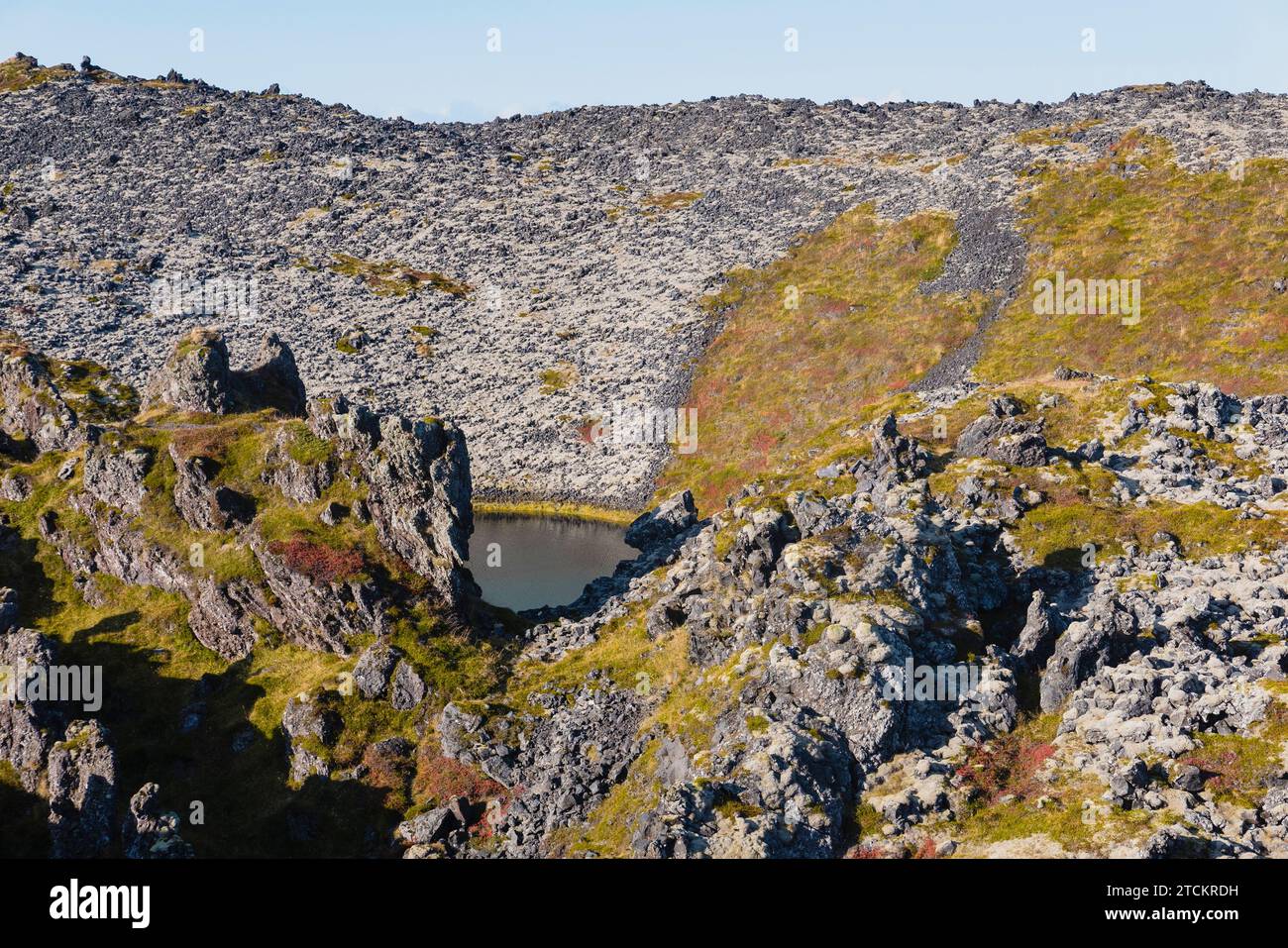 Iceland, Snæfellsnes Peninsula National Park, volcanic crater covered ...