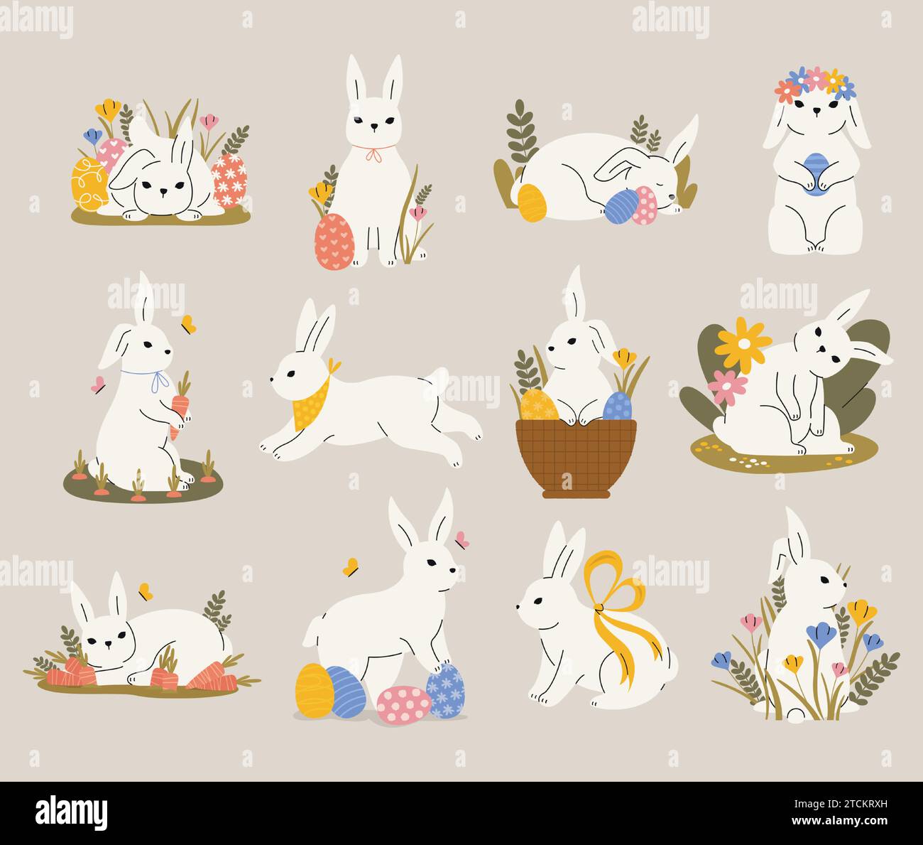 Cute cartoon easter bunny. Traditional rabbit flat characters for ...
