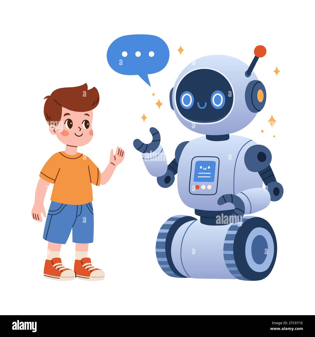 Cute Robot and boy communication. Cartoon Science Technology Concept ...