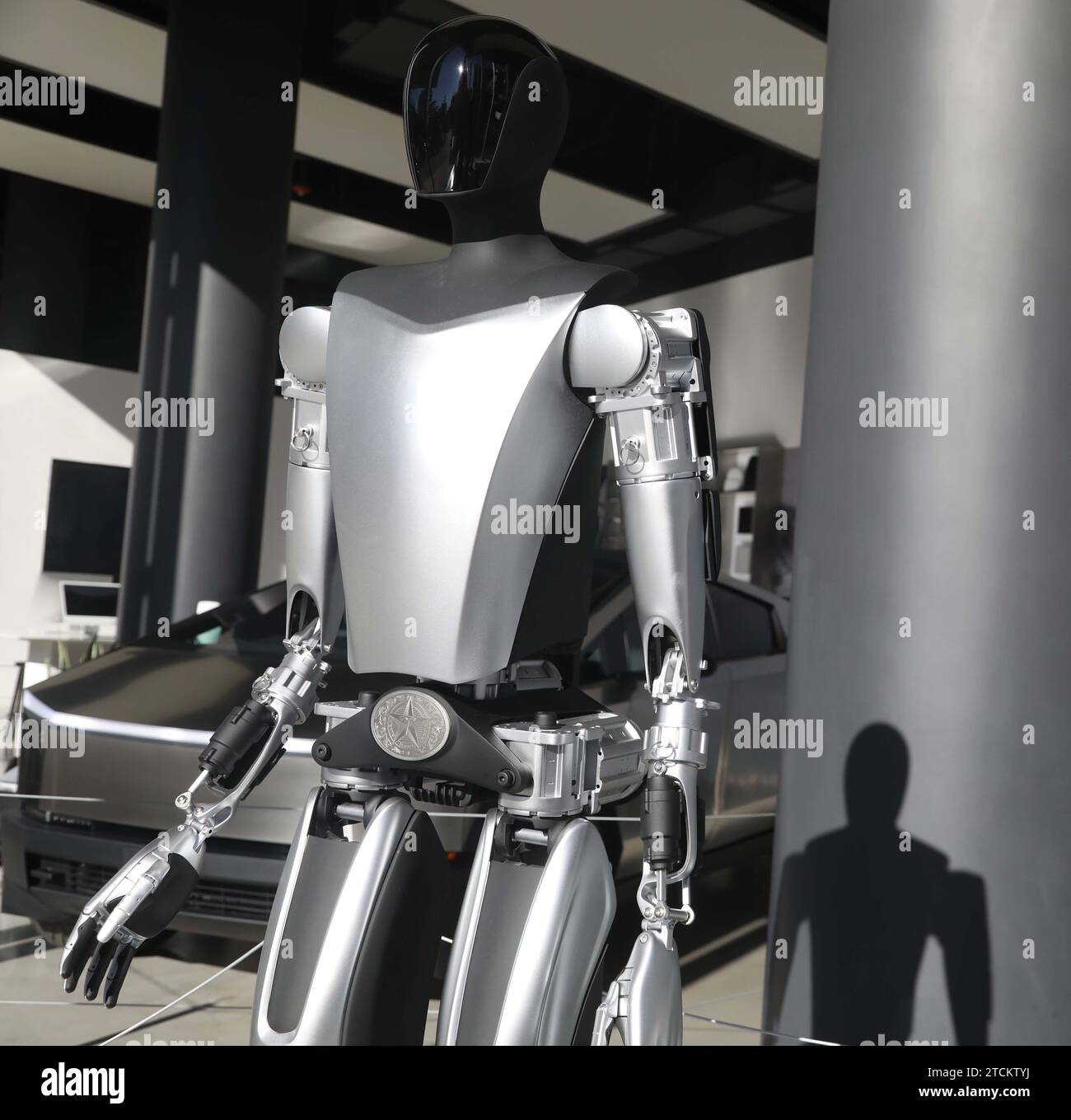 New York, New York, USA. 13th Dec, 2023. A detail view of the Tesla Bot ...