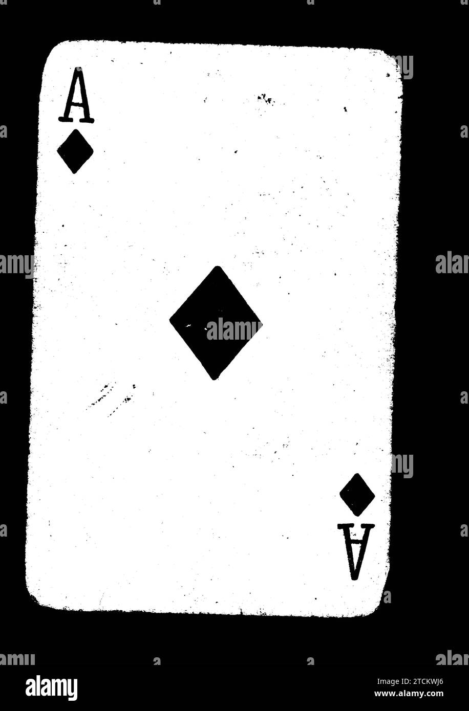 Vintage ace of diamonds playing card in black and white on a black ...
