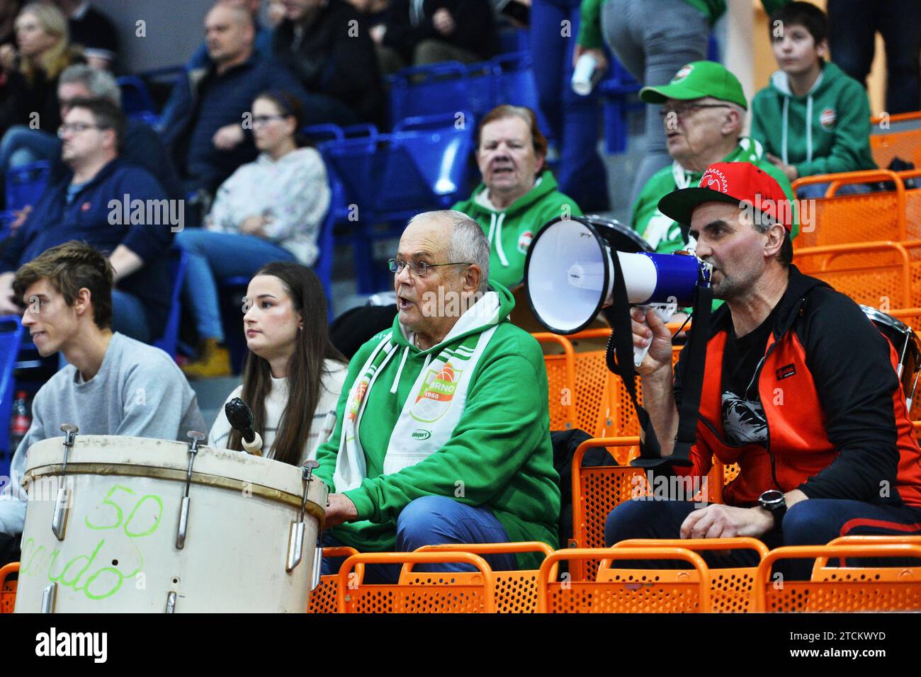 Brno, Czech Republic. 13th Dec, 2023. KP Tany Brno fans are seen during ...