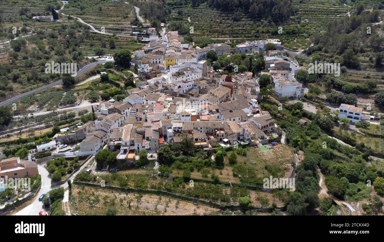 Aerial view of the small town of Benialí, located in the Gallinera ...
