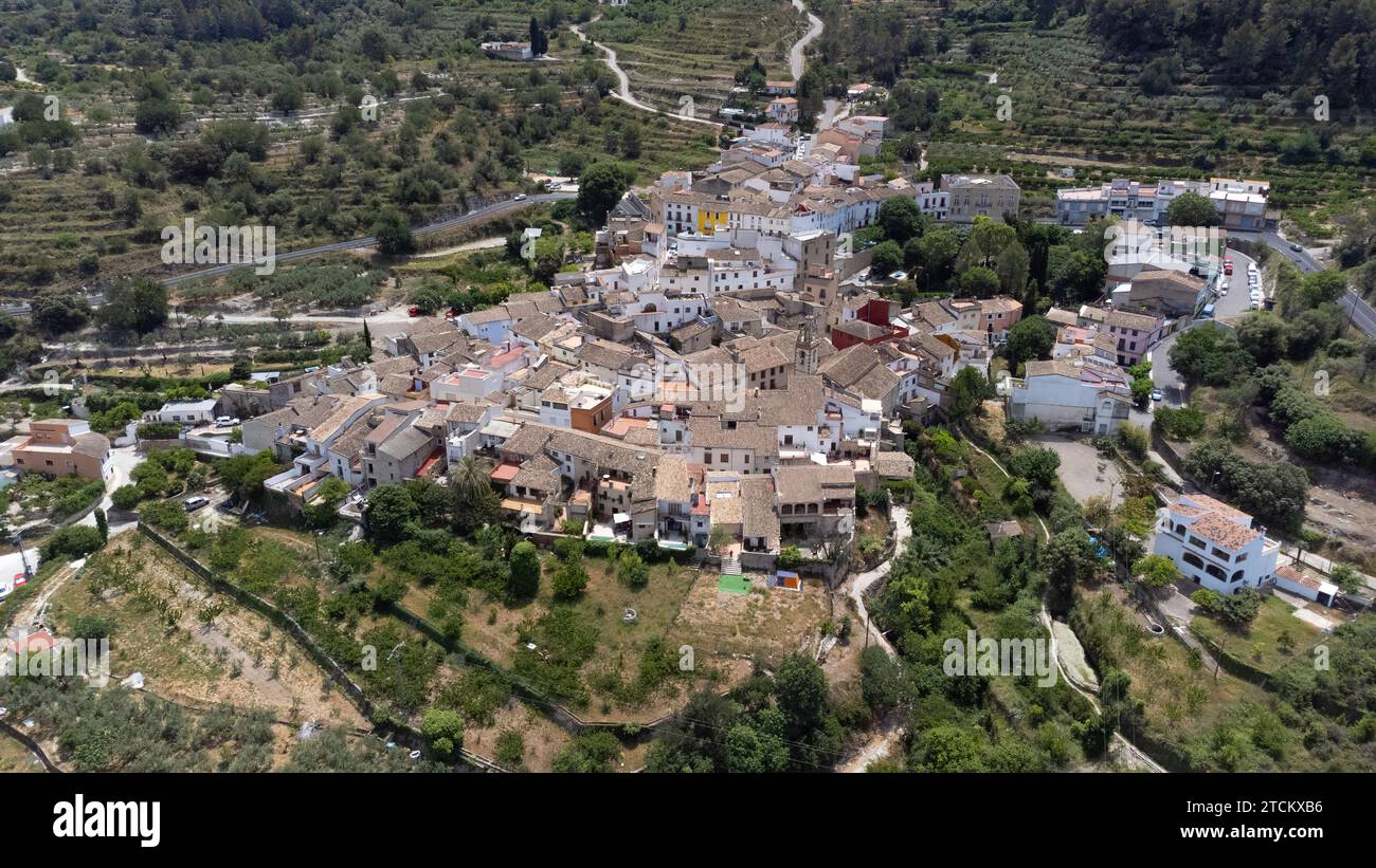 Aerial view of the small town of Benialí, located in the Gallinera ...