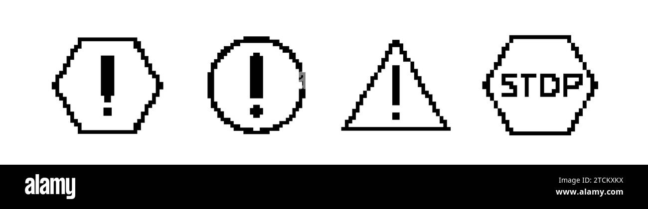 8 bit caution road sign icon. Pixel error retro banner Stock Vector ...