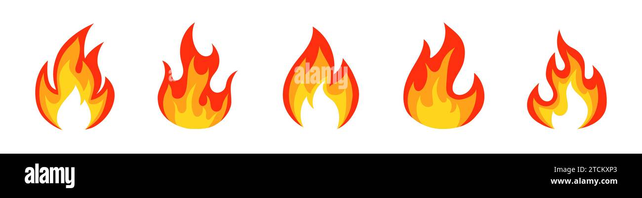 Fire black solid icons. Flame vector silhouette logo. Wildfire fireball ...