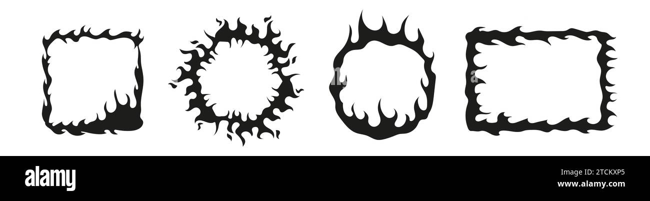 Fire silhouette black vector frame. Flame circle and square Stock ...