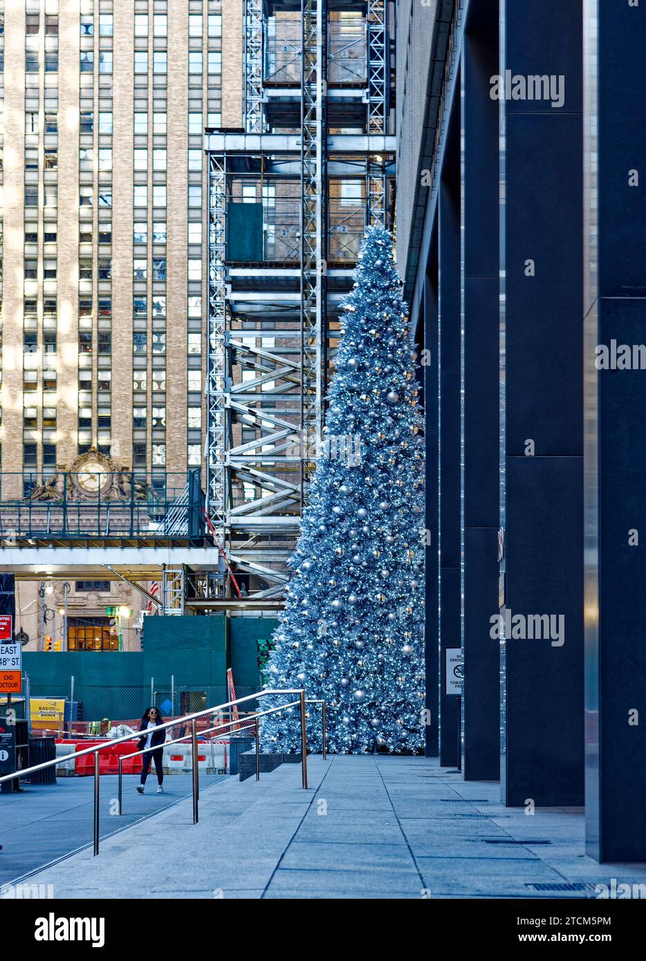 A festive, silvery Christmas tree enlivens the view north along the ...
