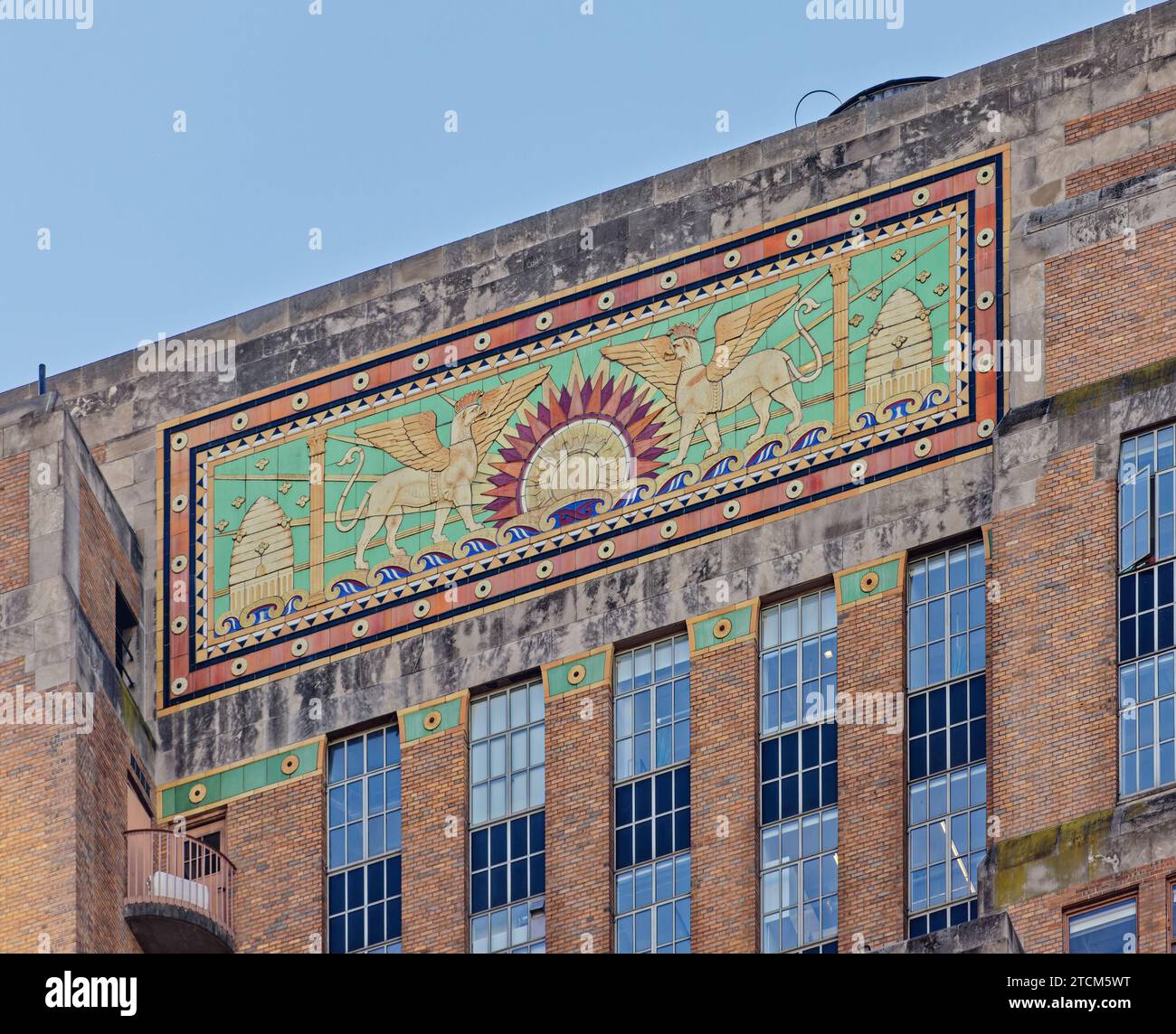 Mesopotamian-themed faience friezes decorate the crown of the Fred F ...