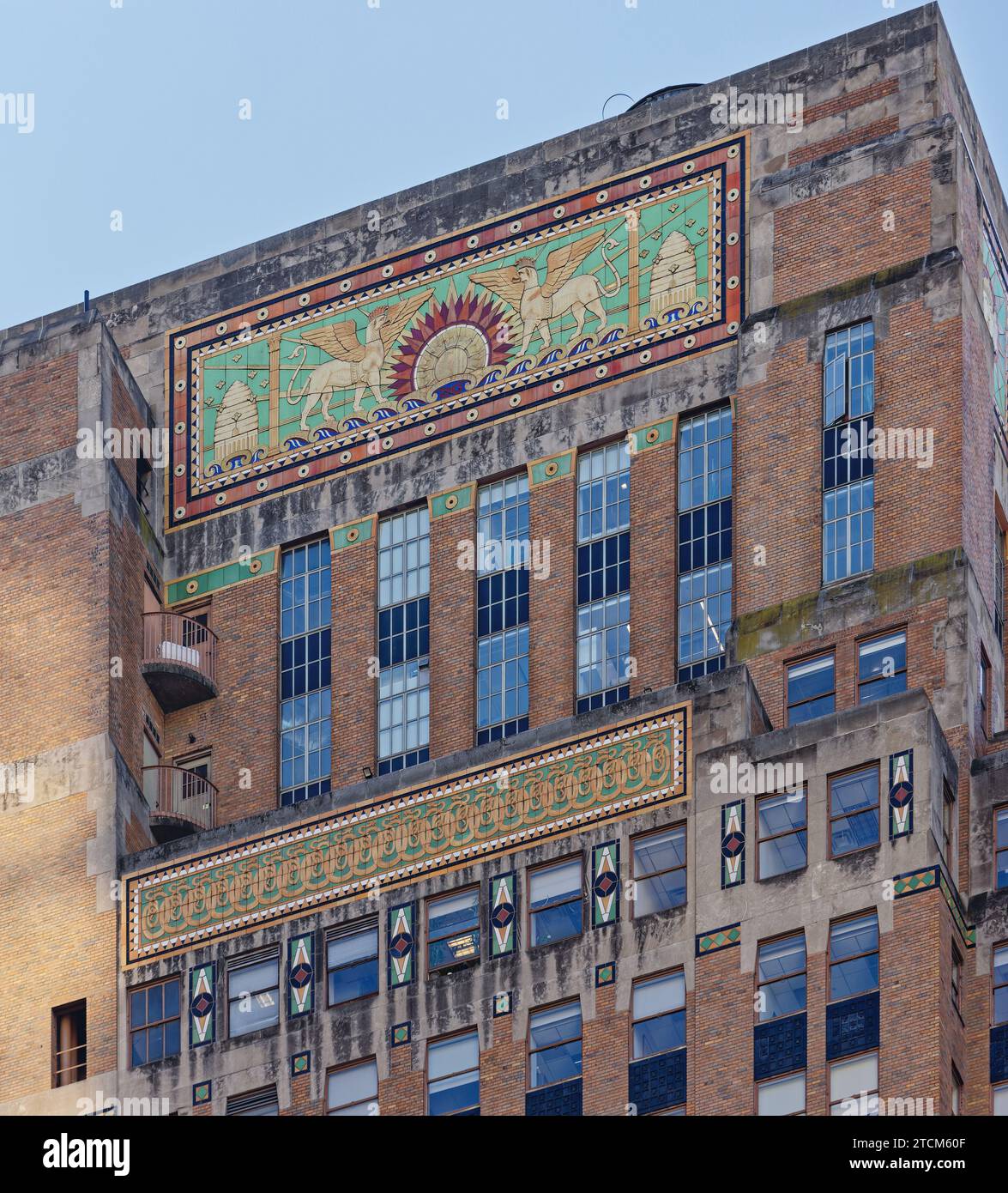 Mesopotamian-themed faience friezes decorate the crown of the Fred F ...