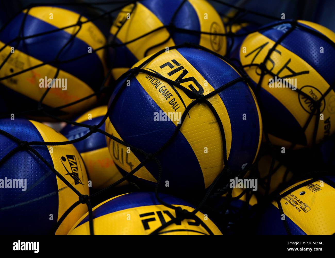 Volleybaelle, aufgenommen in einer Turnhalle in Dachau, Bayern, am 19 ...