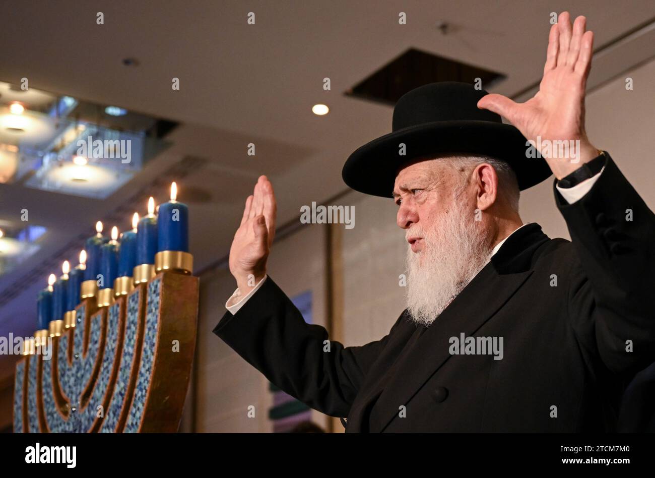 Berlin, Germany. 13th Dec, 2023. Rabbi Yitshak Ehrenberg gives the ...