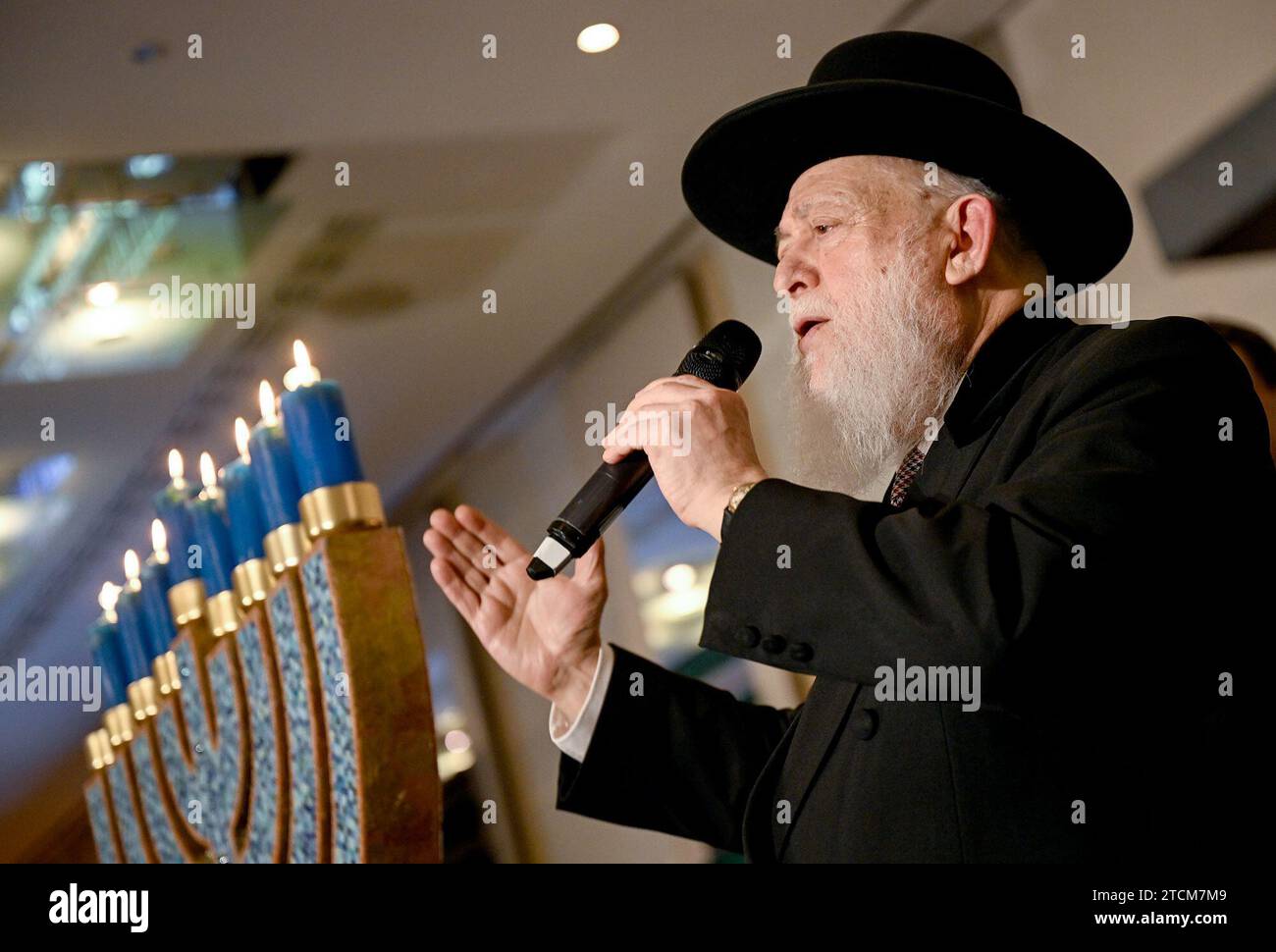 Berlin, Germany. 13th Dec, 2023. Rabbi Yitshak Ehrenberg gives the ...