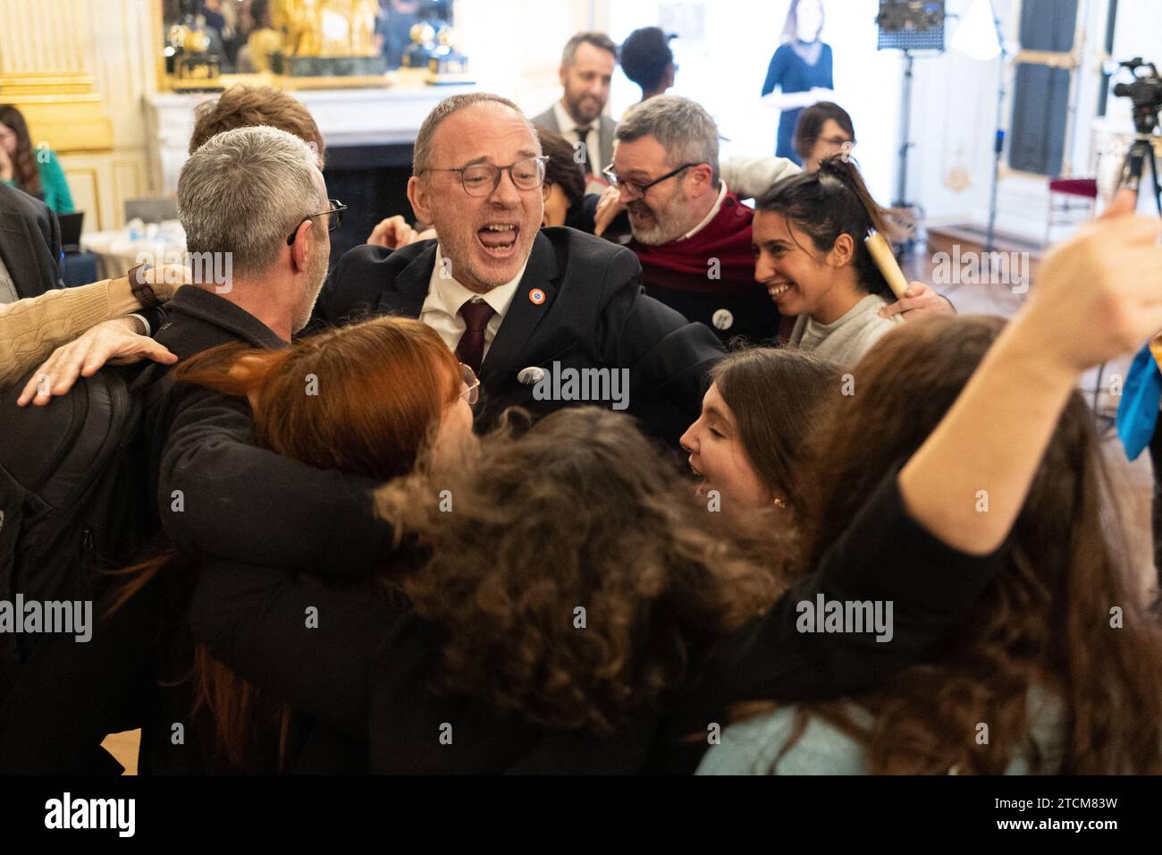Paris, France. 13th Dec, 2023. Bourges mayor Yann Galut reacts after ...