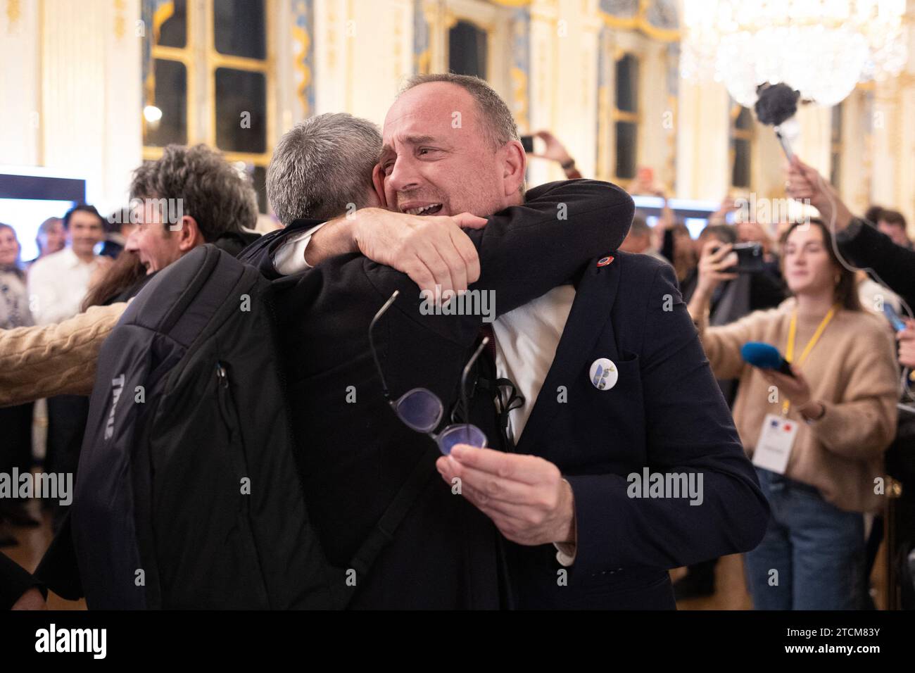 Paris, France. 13th Dec, 2023. Bourges mayor Yann Galut reacts after ...