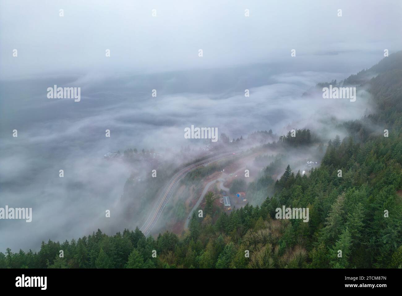 Howe Sound covered in Clouds and Fog during morning. Aerial Panorama ...
