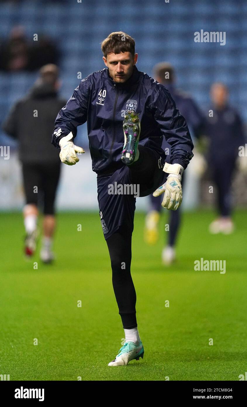 Coventry City goalkeeper Bradley Collins warming up before the Sky Bet ...