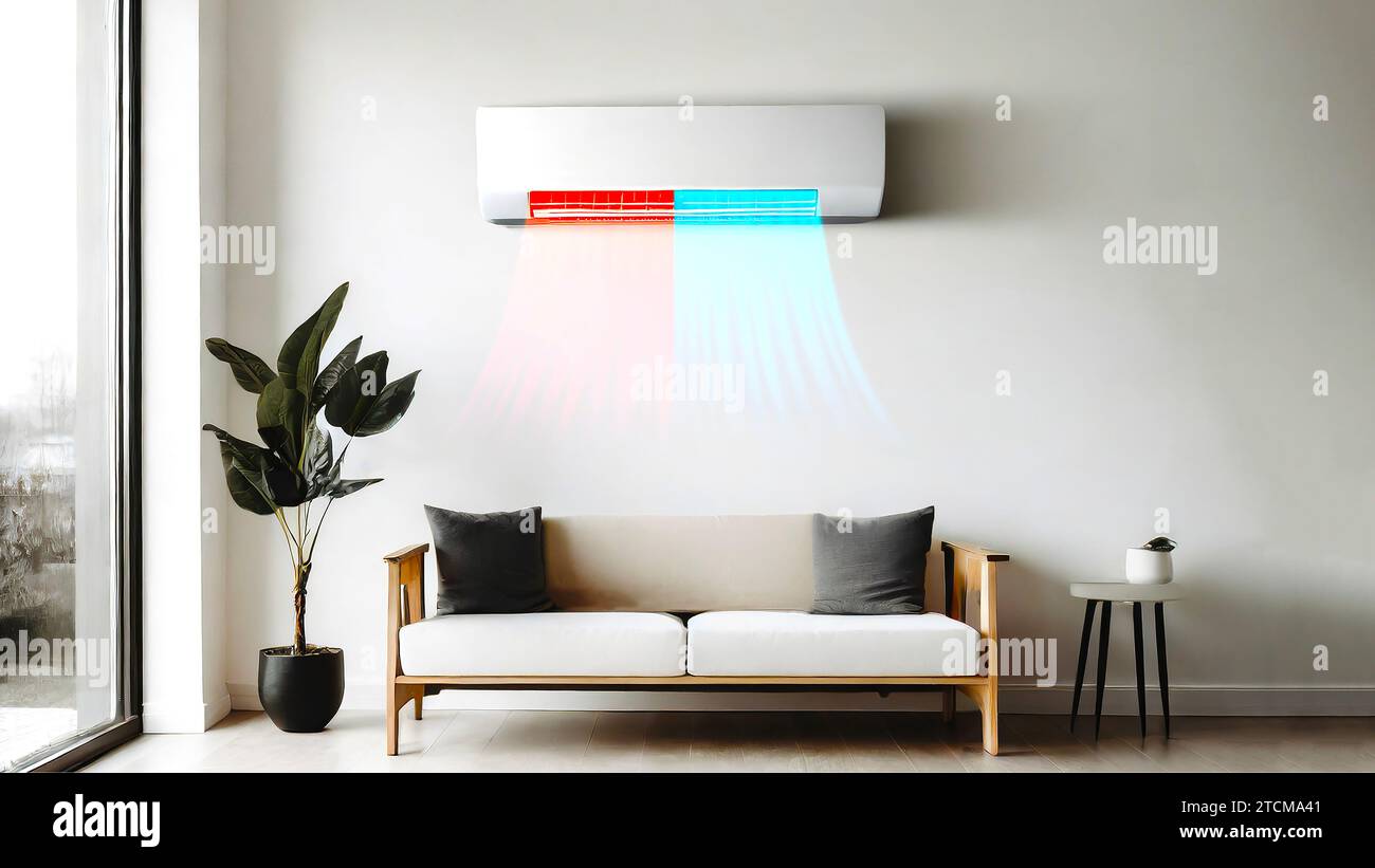 Dual Inverter hot and cold split air conditioner on the wall under sofa ...