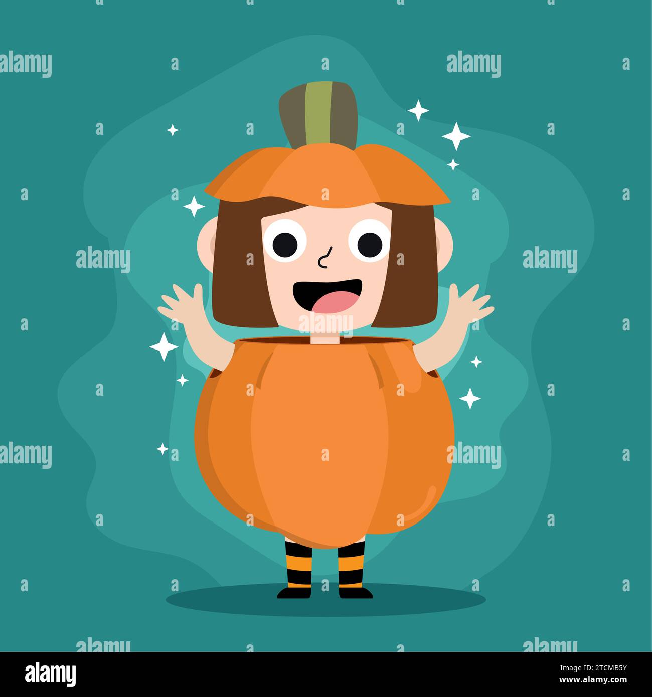 Cute female pumpkin halloween costume character Vector Stock Vector ...