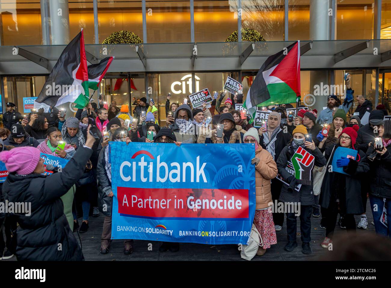 NEW YORK, NEW YORK - DECEMBER 12: Pro-Palestine protesters surround the ...