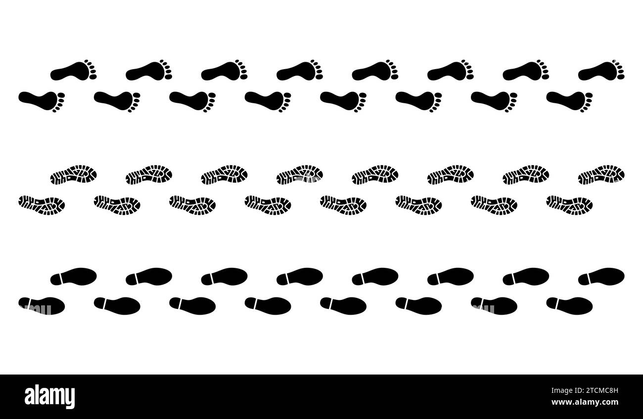 Tracking footprints shoes human walking and shoe sole feet footsteps ...