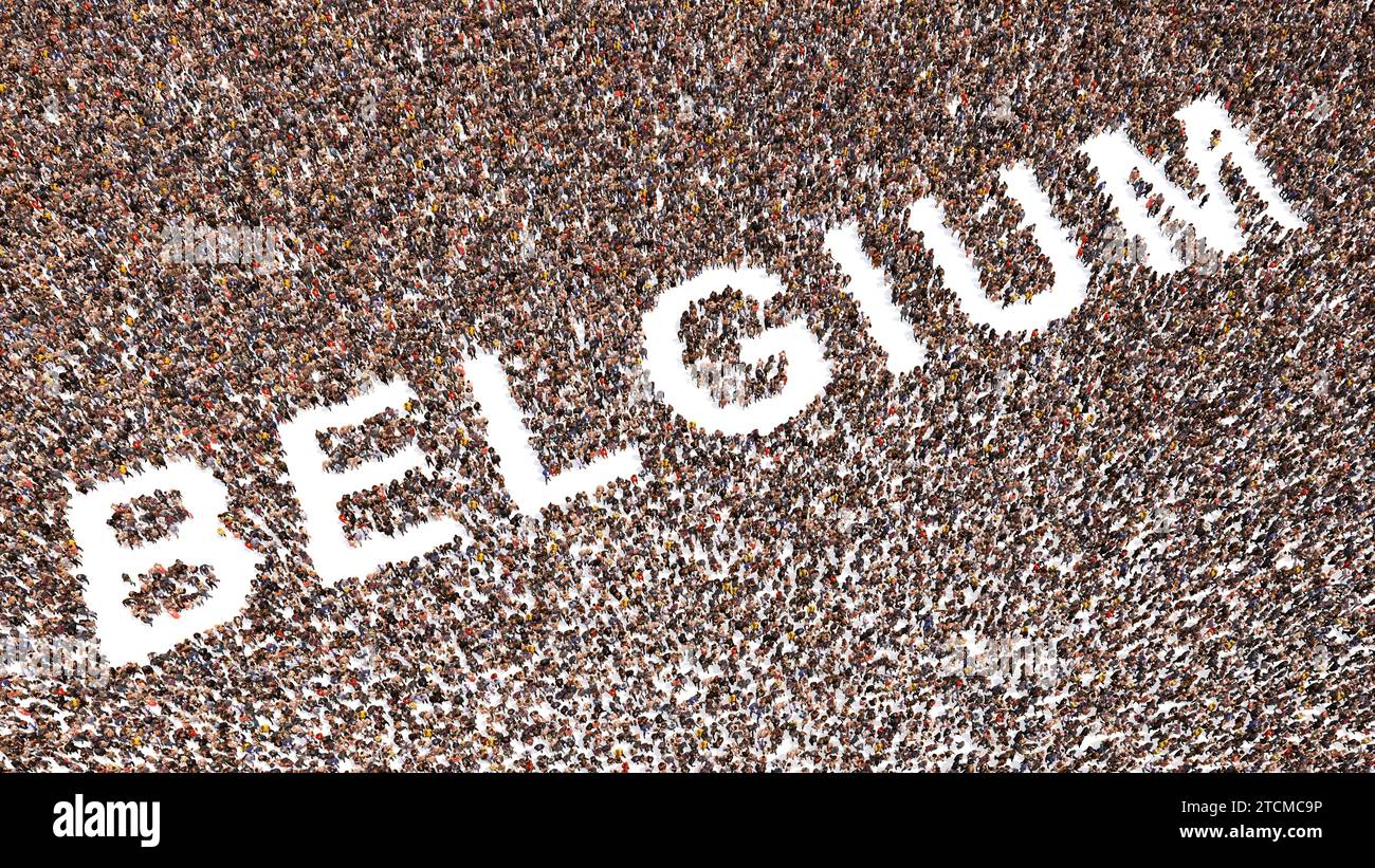 Concept conceptual large community of people forming the word BELGIUM ...
