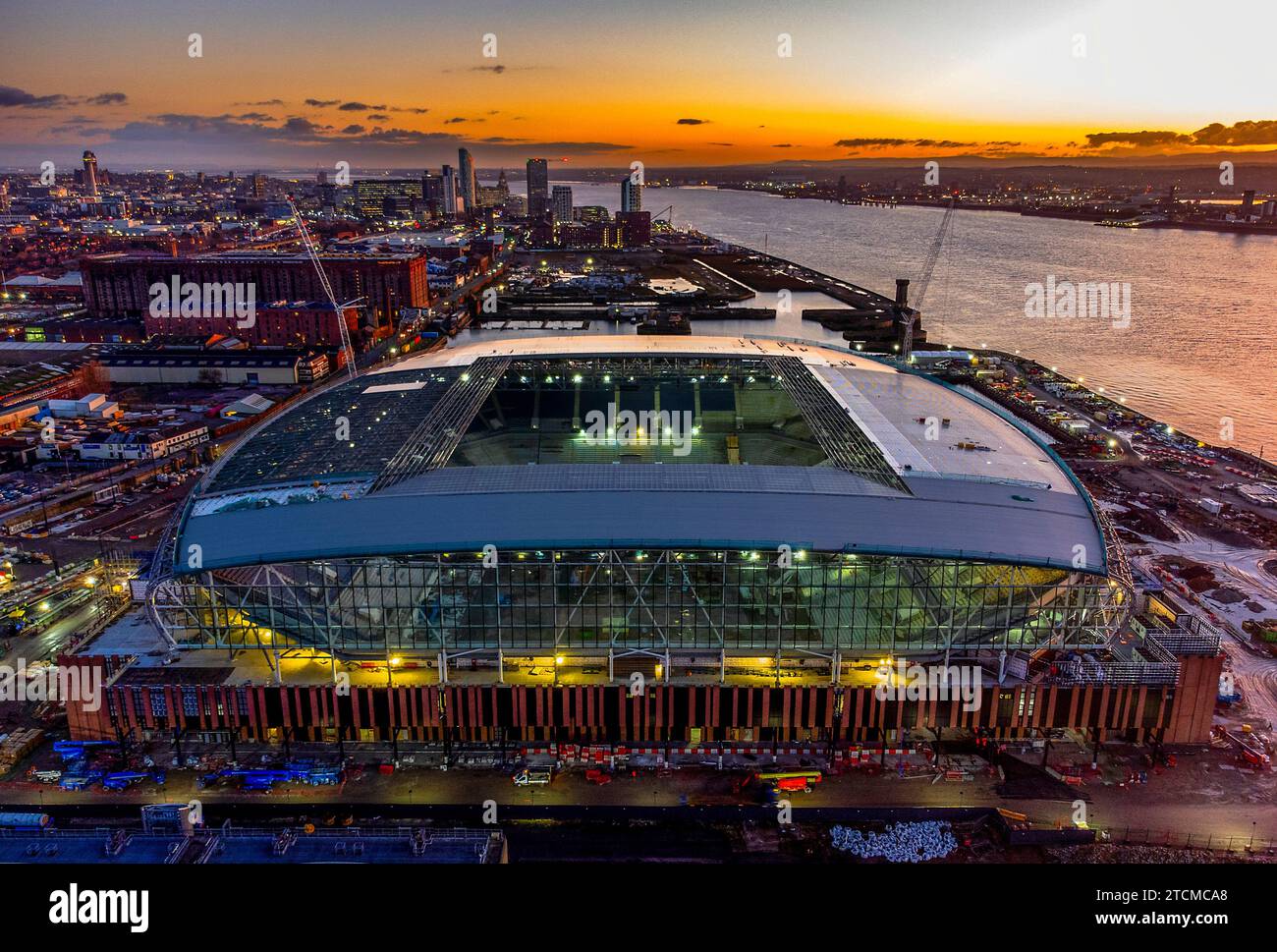 An aerial view as construction work continues on the site of Everton ...