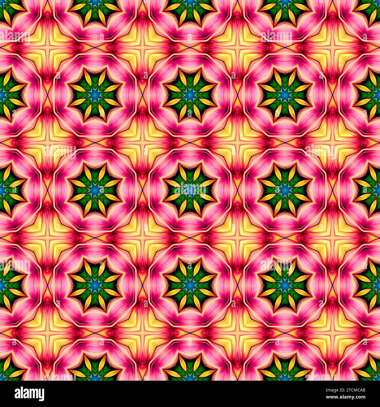 A vibrant abstract geometric pattern featuring a mix of pink, green and ...