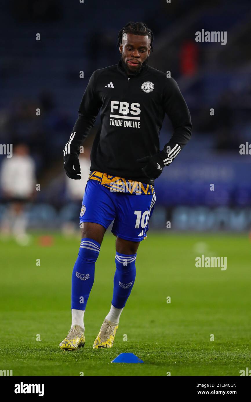 Stephy Mavididi #10 of Leicester City during the pre-game warmup ahead ...