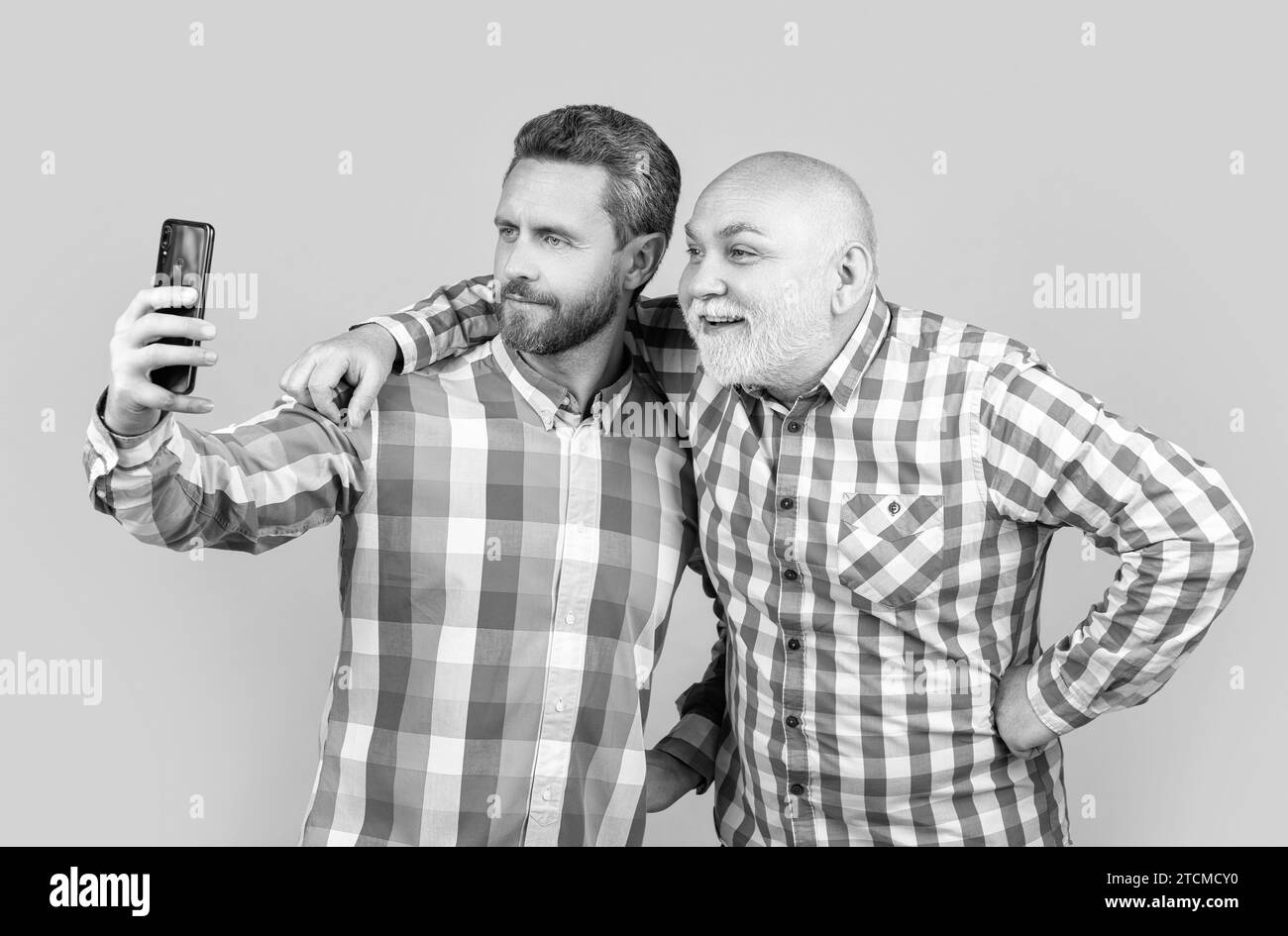 cheerful generation men make selfie on background. photo of generation ...