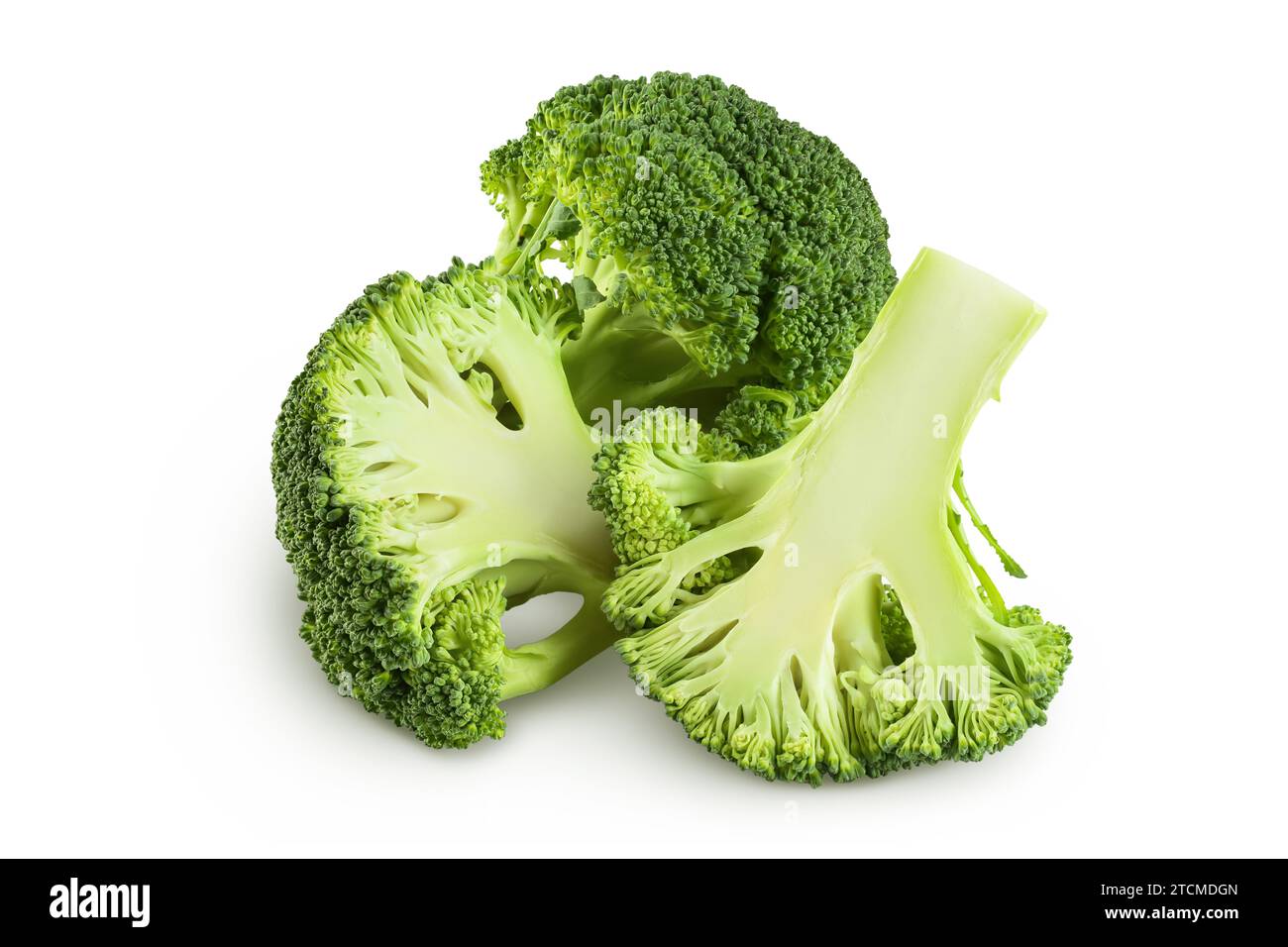 fresh broccoli isolated on white background close-up with full depth of ...