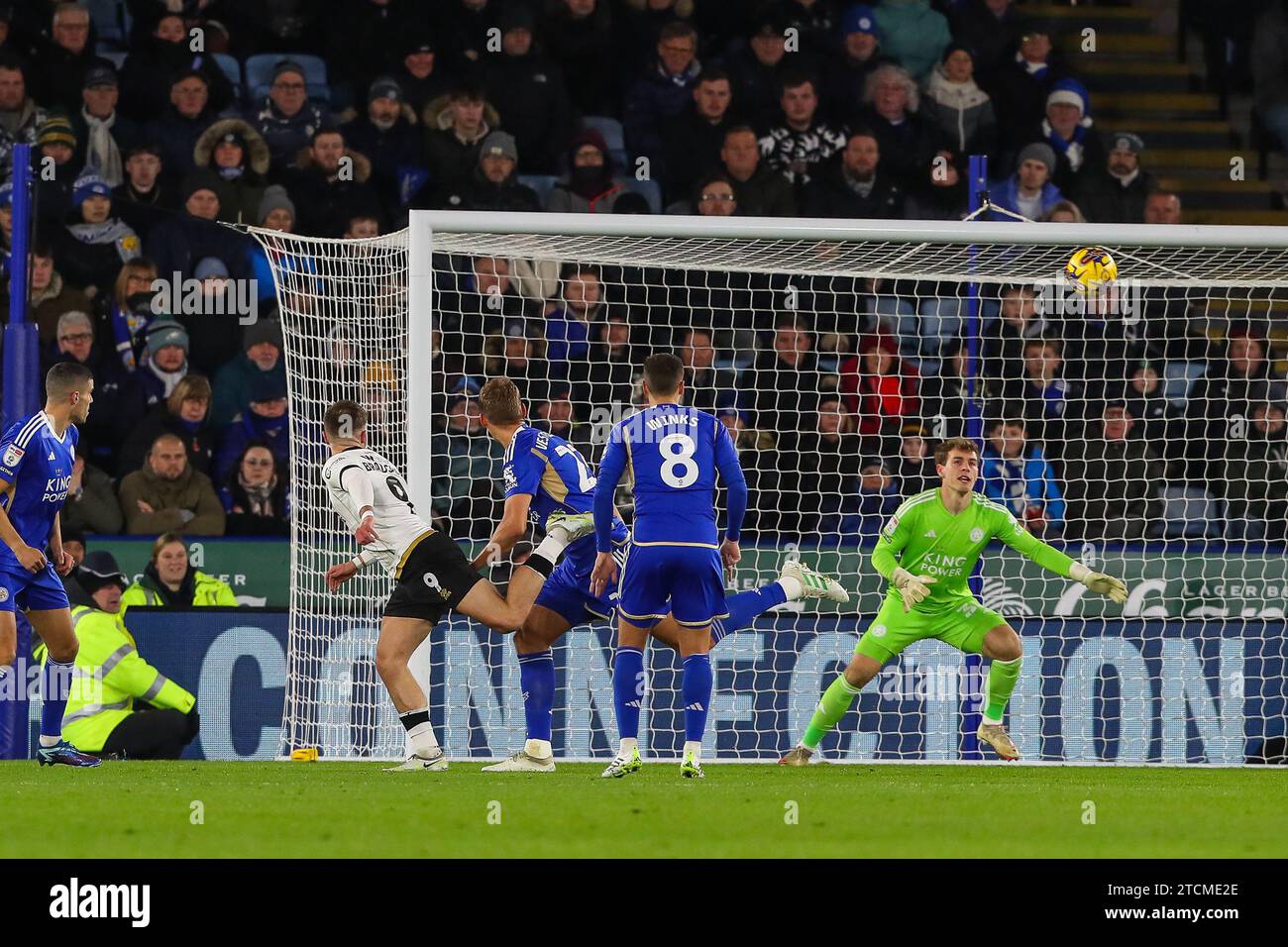 Tom Bradshaw #9 of Millwall scores to make it 0-1during the Sky Bet Championship match Leicester ...