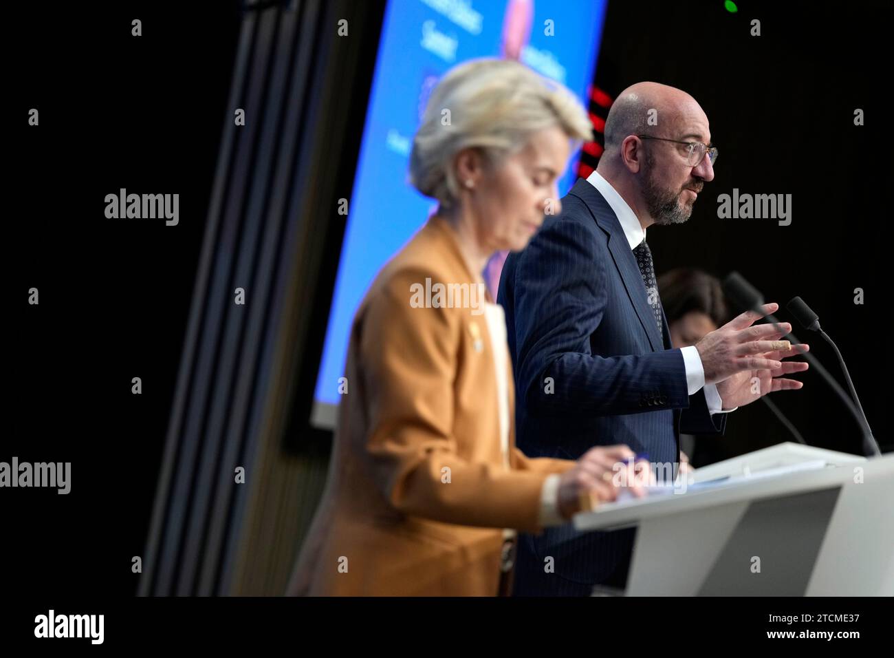 European Council President Charles Michel, right, and European ...