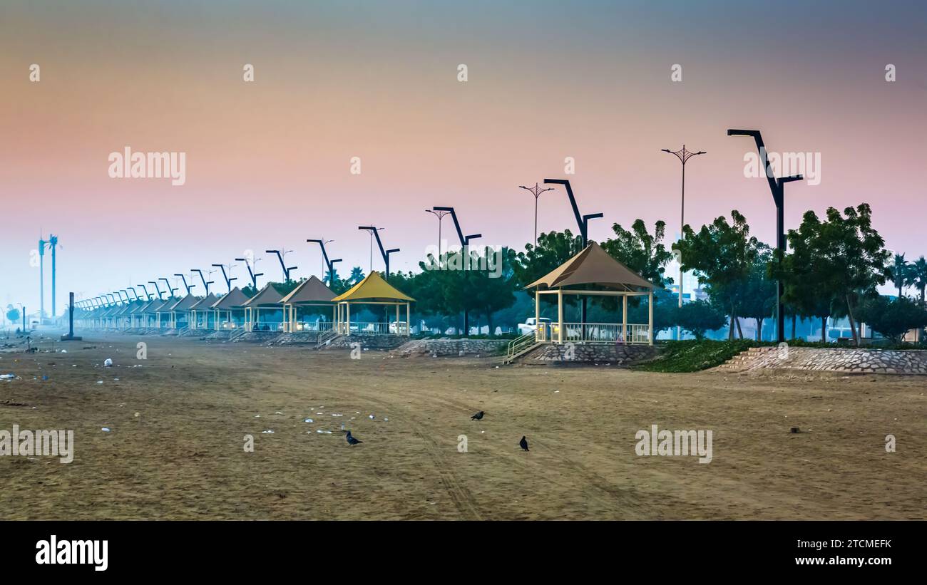 Dammam Corniche, Saudi Arabia, awakens to a peaceful morning, offering ...