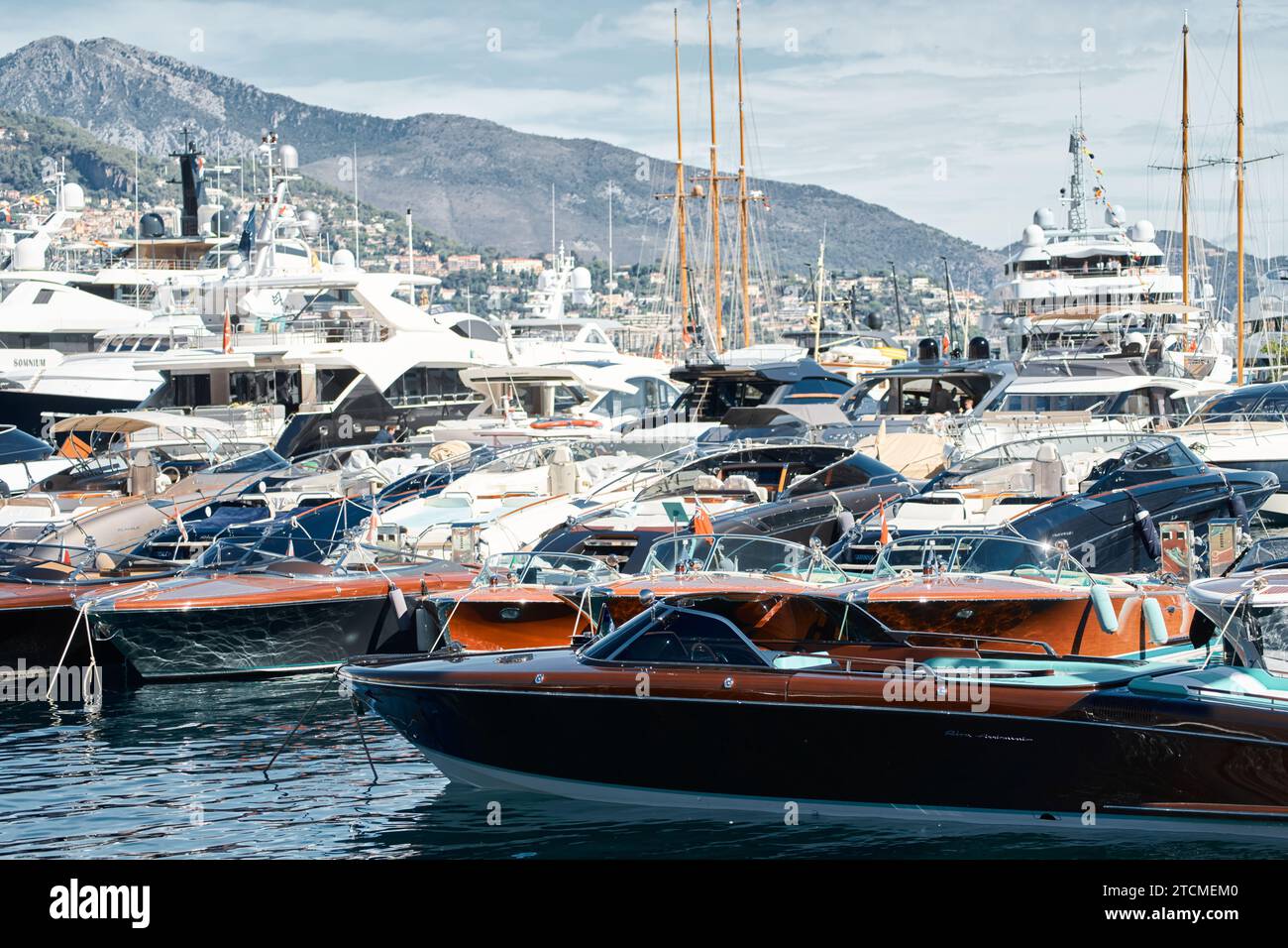 a lot of luxury yachts at the famous motorboat exhibition in the ...